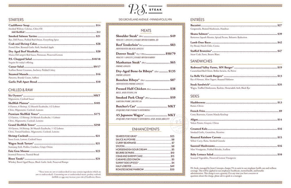 Dinner Menu — P.S. Steak
