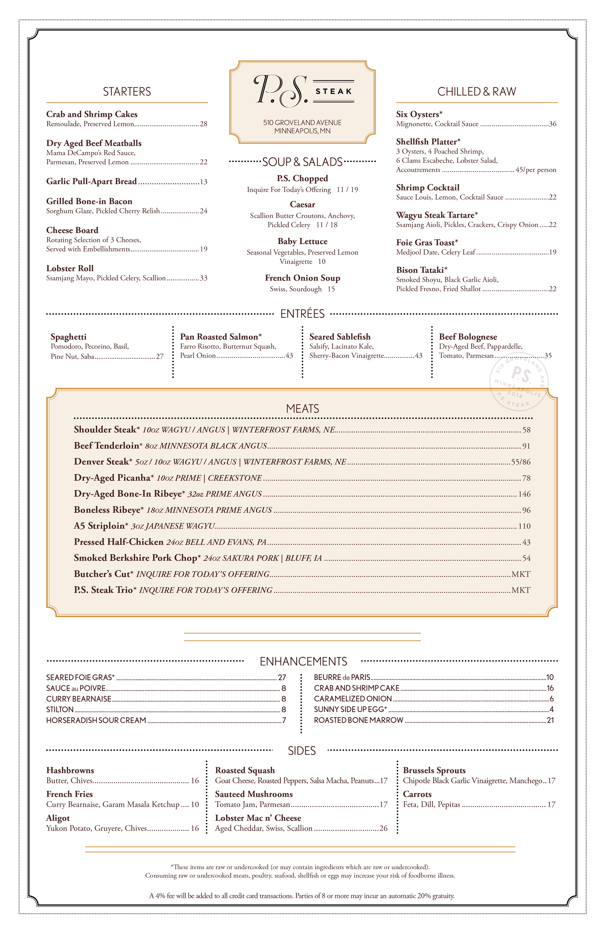 Dinner Menu | Explore Our Dinner Selections – Reserve Now — P.S. Steak