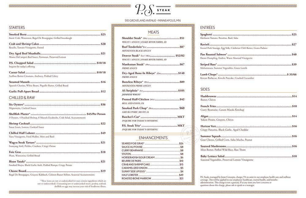 Dinner Menu — P.S. Steak