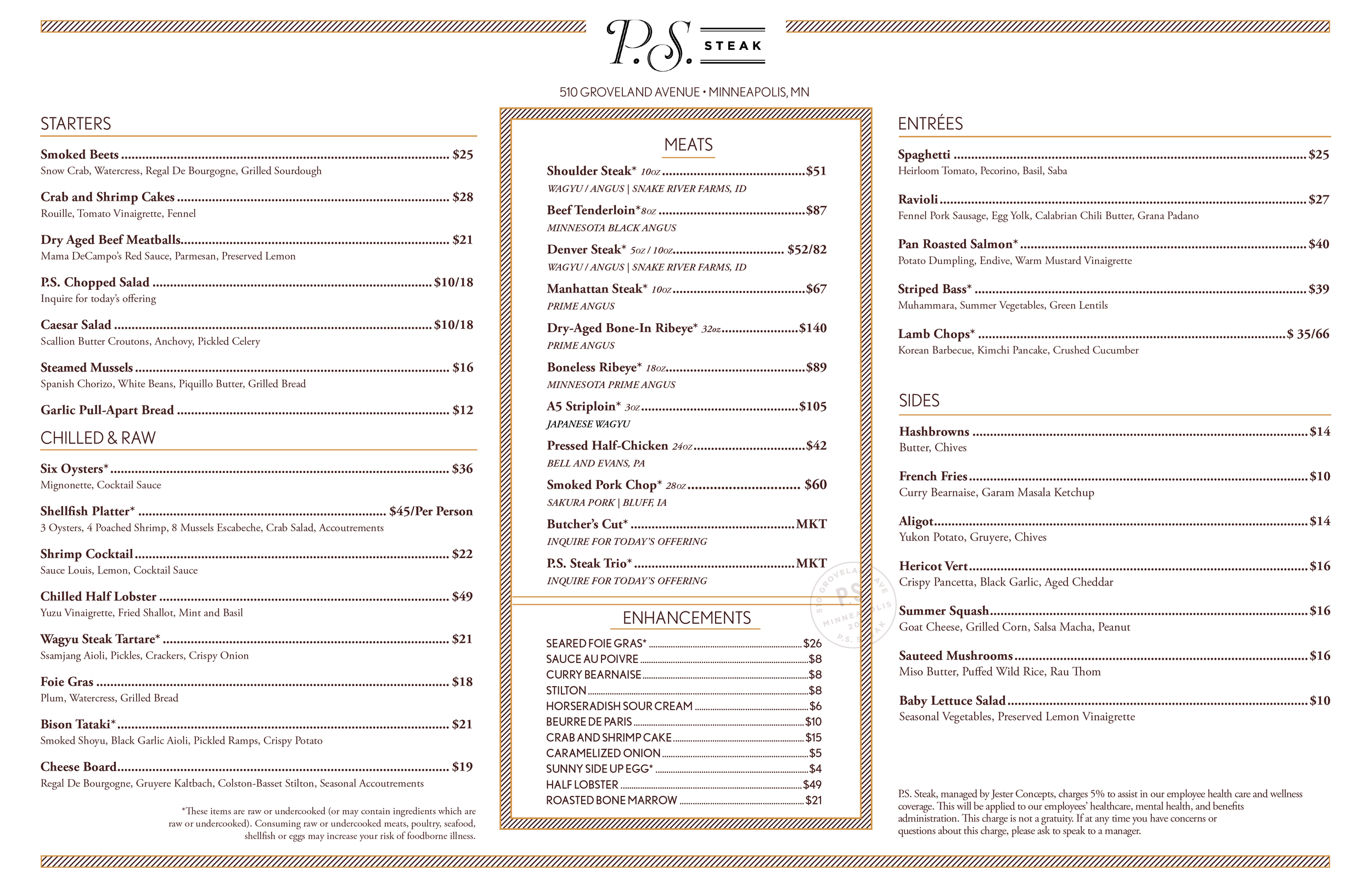 Dinner Menu — P.S. Steak