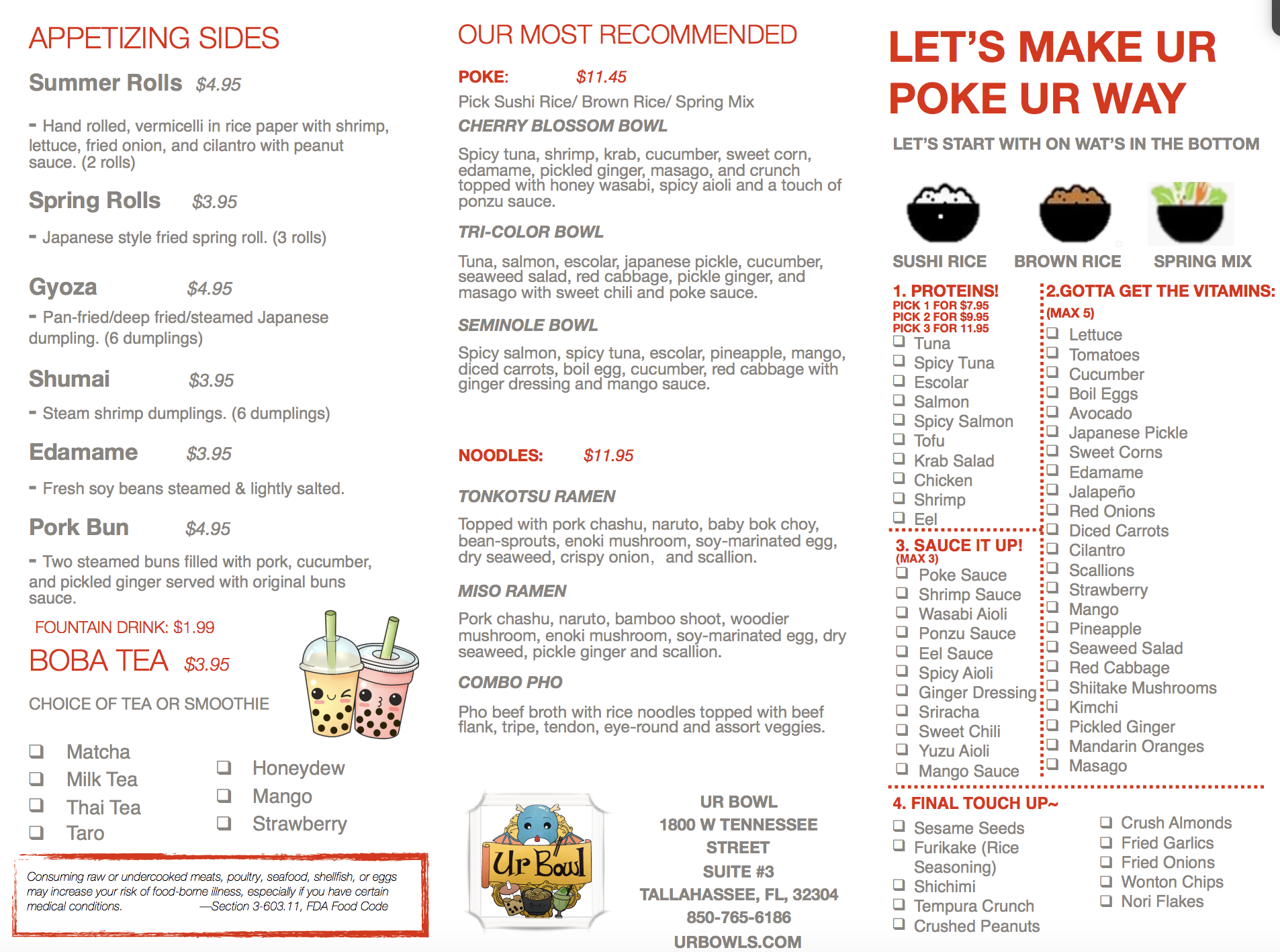 Menu — UR BOWL