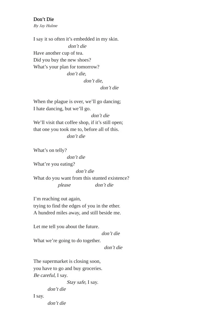 Plague Poems — Jay Hulme