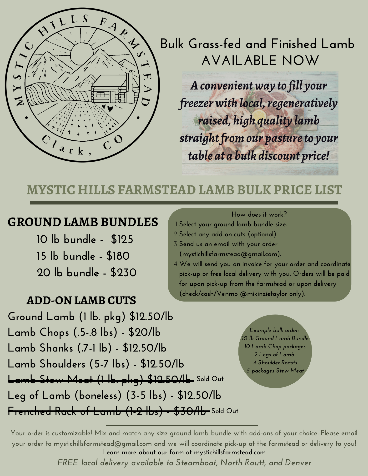 Bulk Beef and Lamb Cut/Price Sheets — Mystic Hills Farmstead