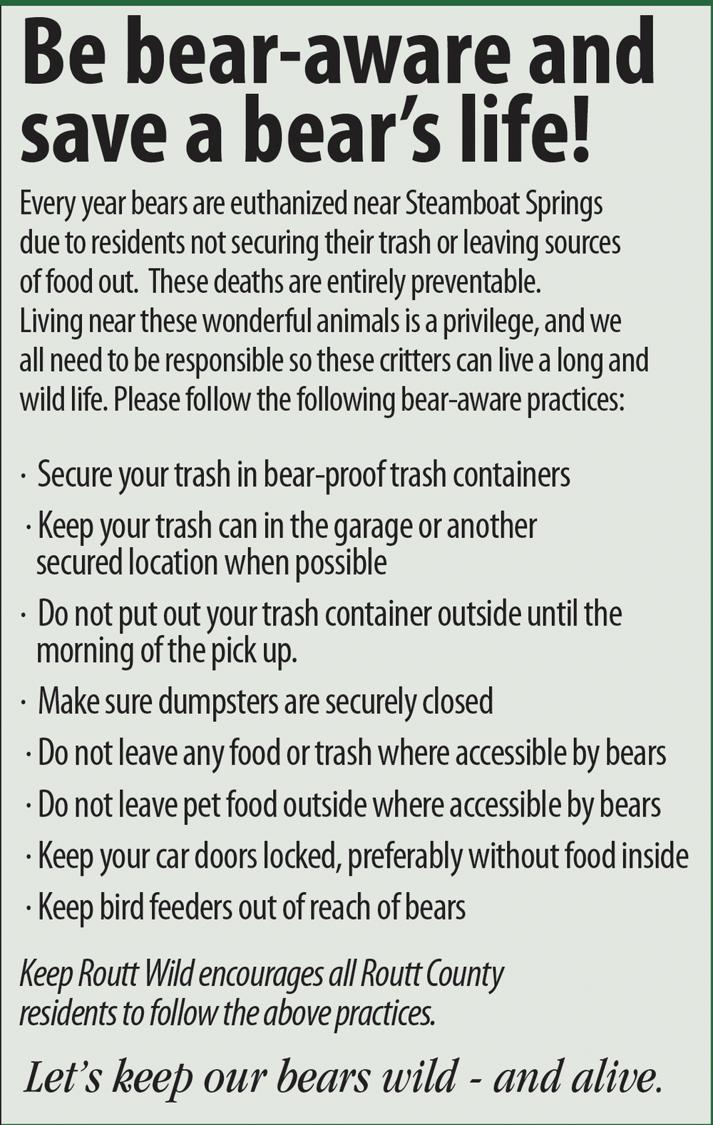 Be Bear Aware — Keep Routt Wild
