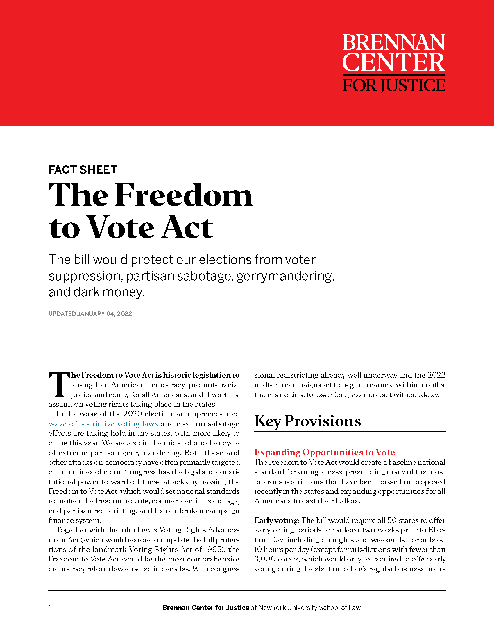 The Freedom to Vote Act Fact Sheet — Community Renewal Society