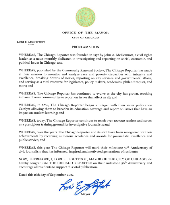 Proclamations and Resolutions From The Chicago Reporter's 50th ...