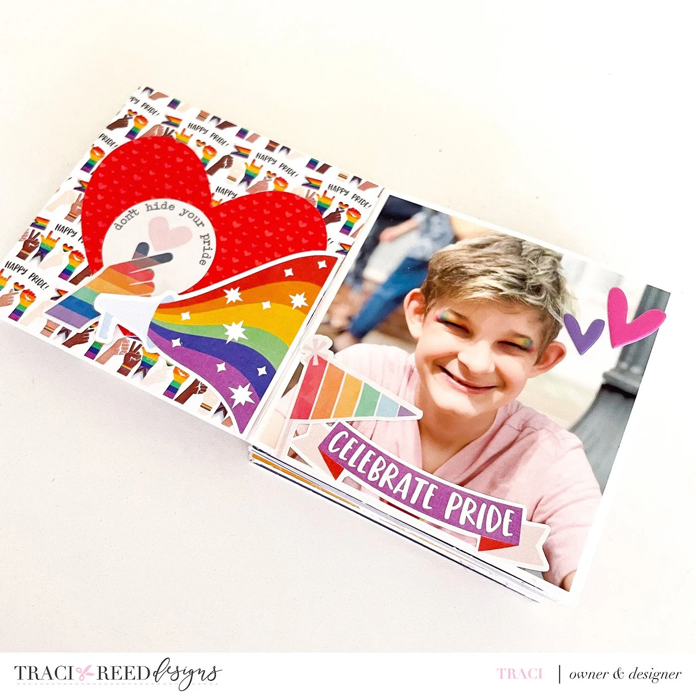 4x4 Pride Mini Album with Heart-Shaped Cut Outs by Traci using the ...
