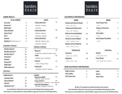 Menu — Handies Douzo
