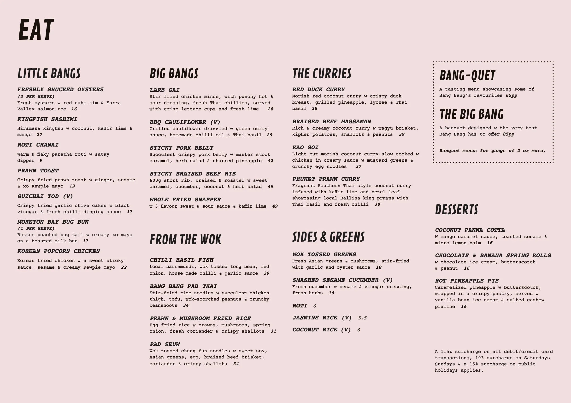 MENU — Bang Bang Byron Bay