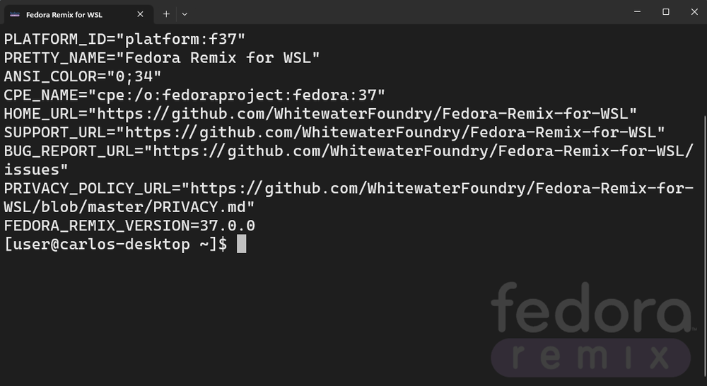 Fedora Remix for WSL 37 Released — Whitewater Foundry