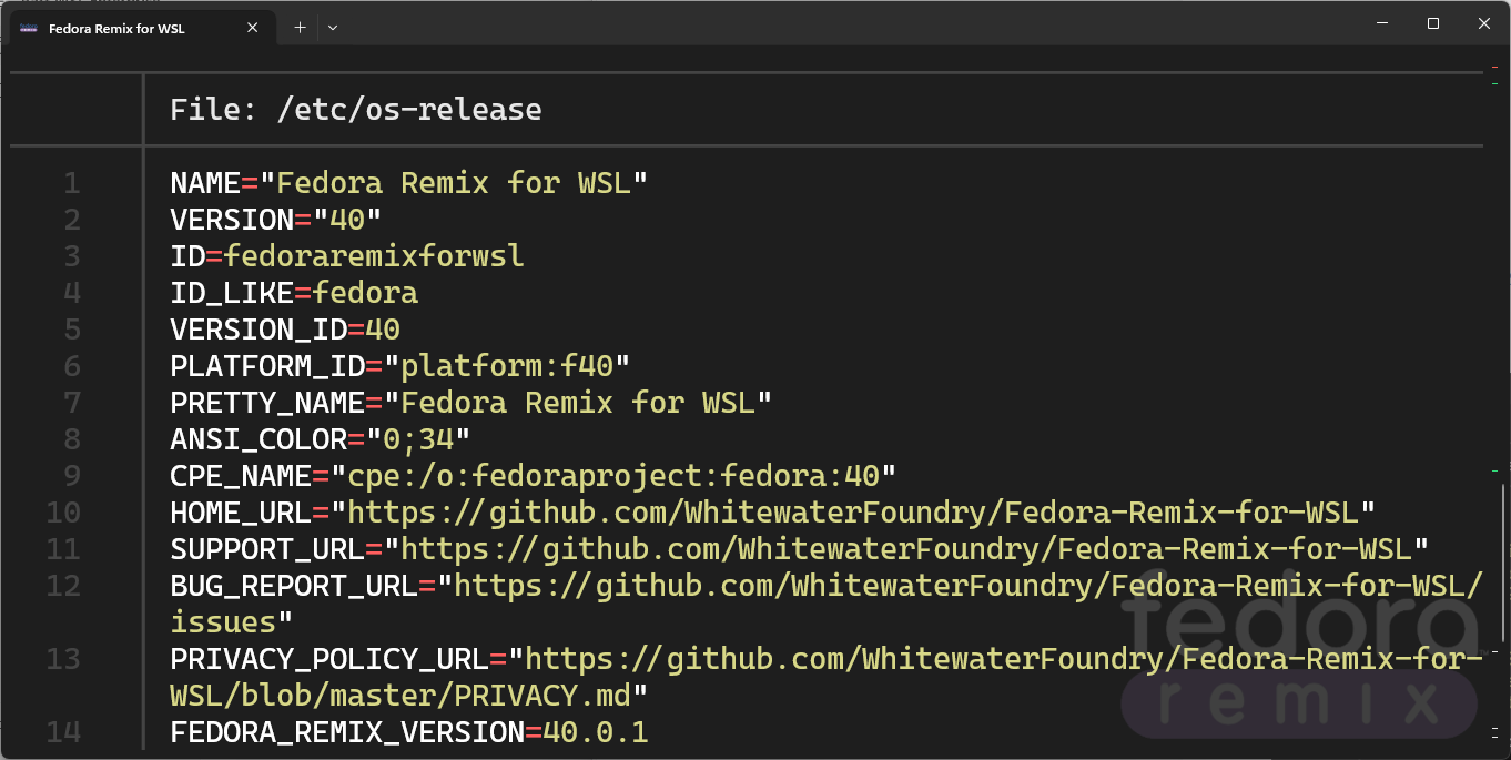 Fedora Remix for WSL 40 Released — Whitewater Foundry