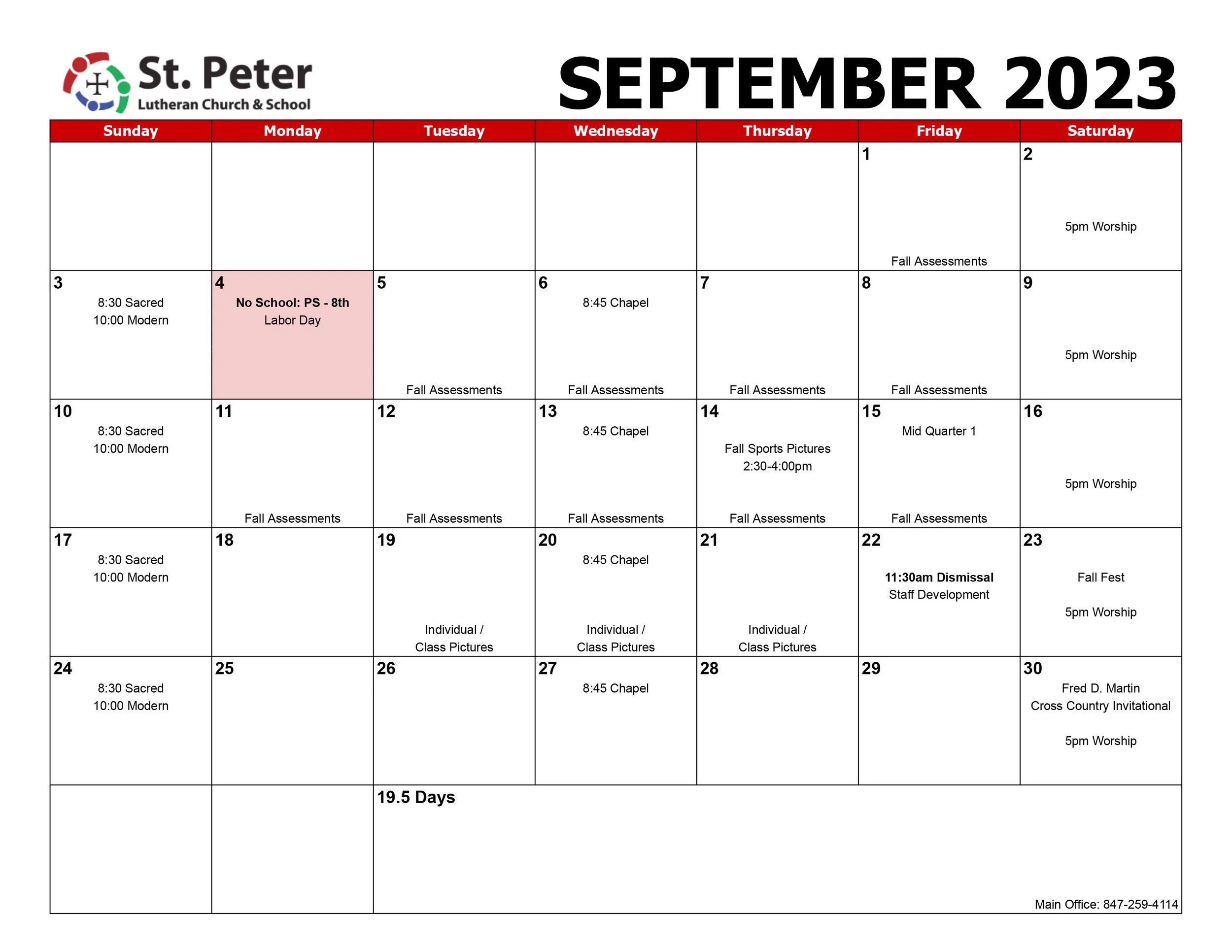 Calendar — St. Peter Lutheran School