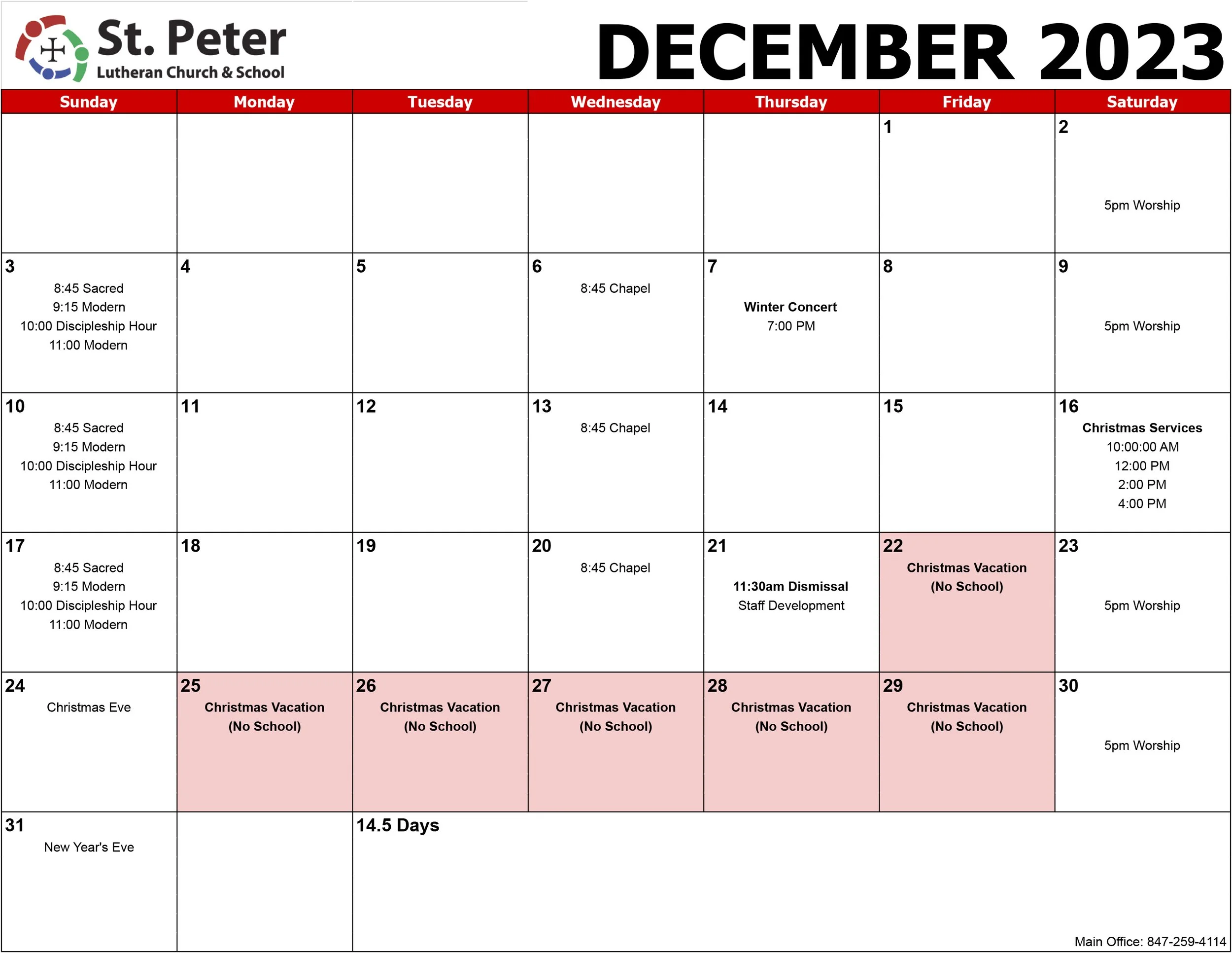 Calendar — St. Peter Lutheran School