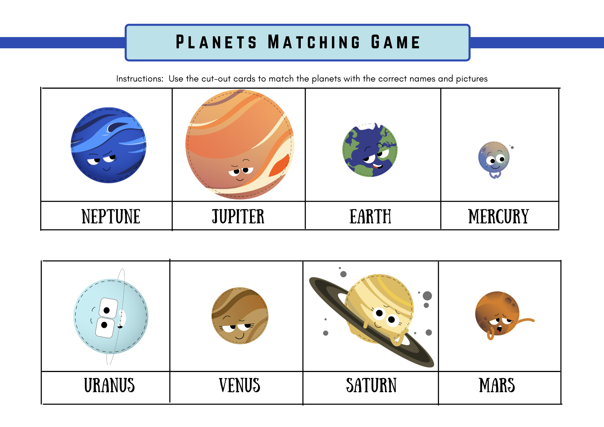 Solar System Matching Worksheets