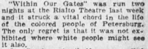 Oscar Micheaux’s Within Our Gates — NY 1920s