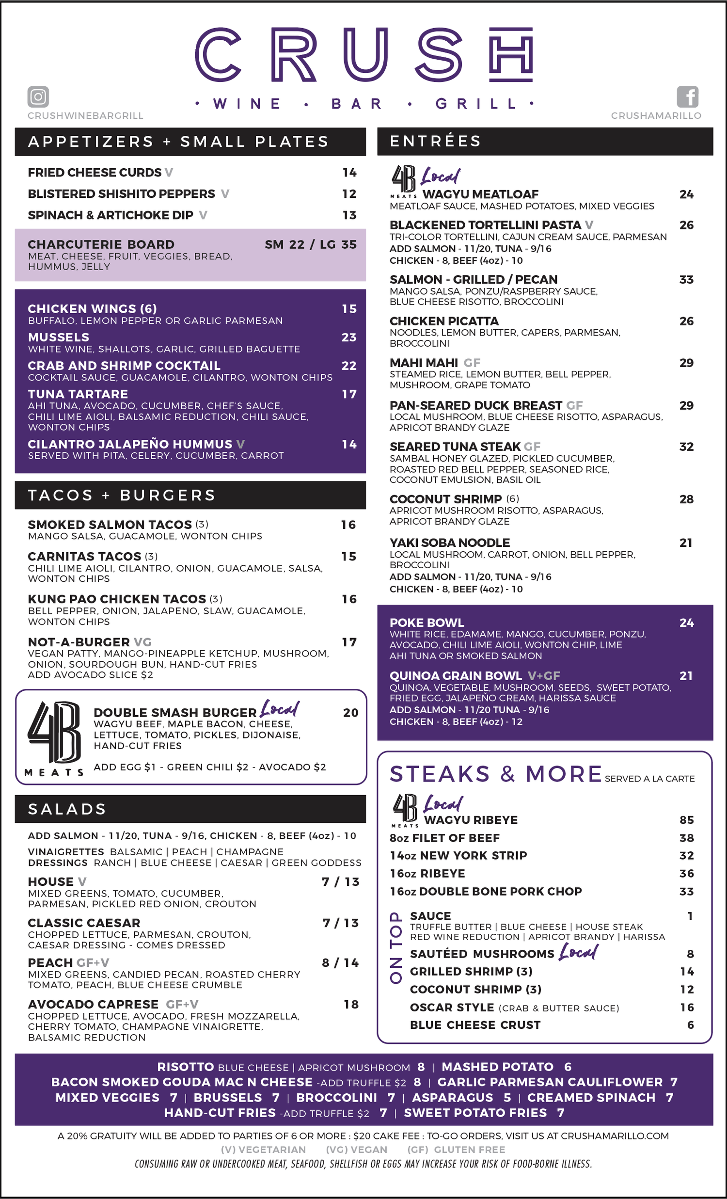 Menu | Crush Wine Bar & Restaurant | Amarillo, Texas