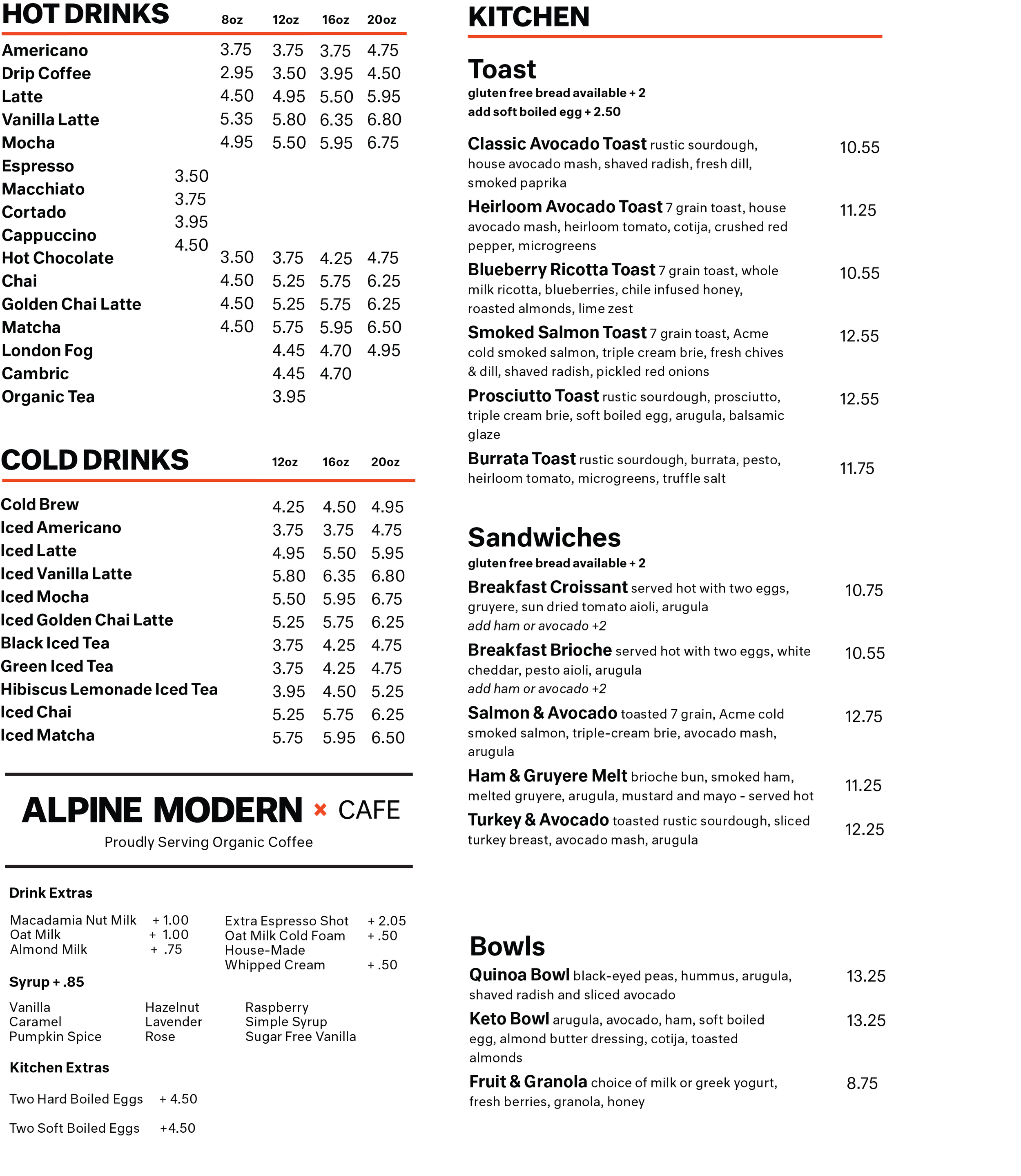 Menu — Alpine Modern Cafe