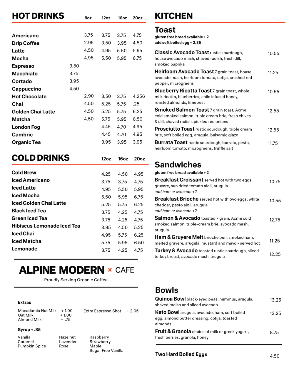 Menu — Alpine Modern Cafe
