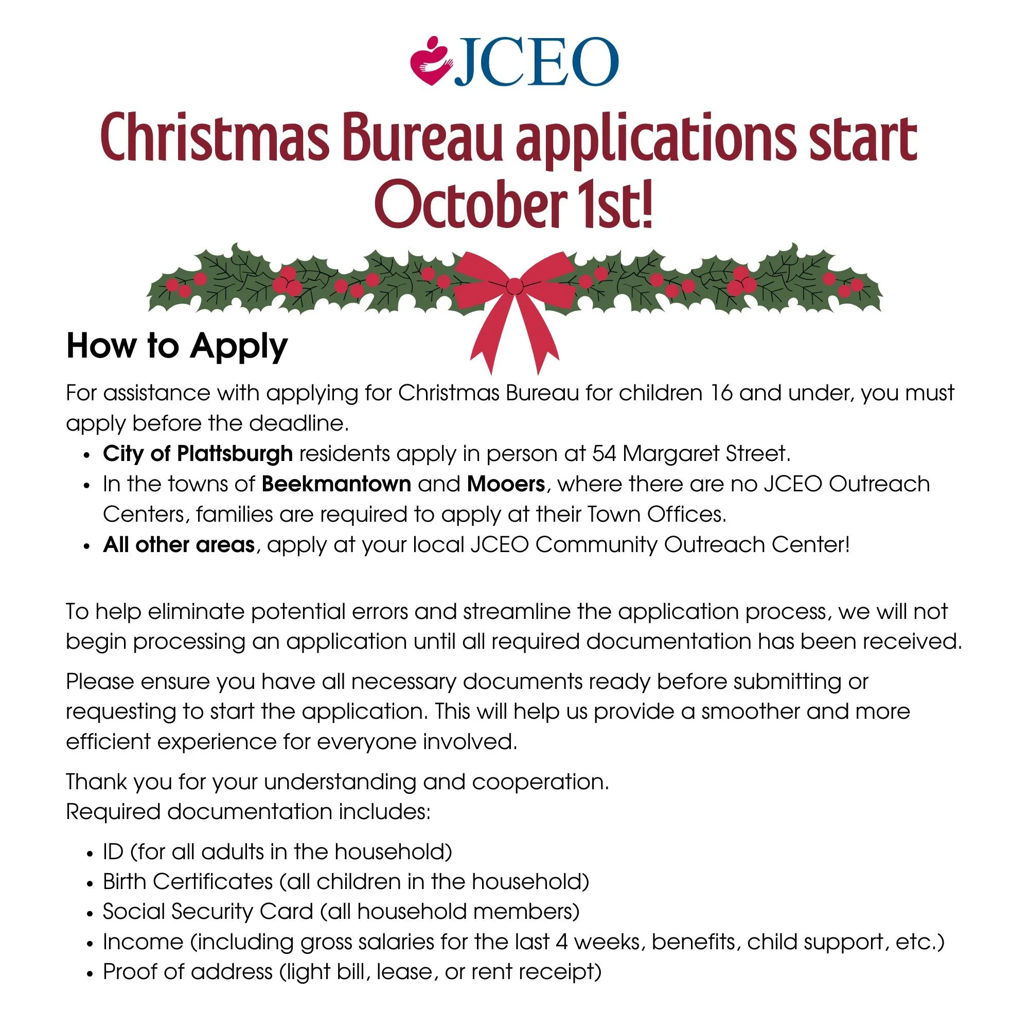 Christmas Bureau Applications Open — JCEO