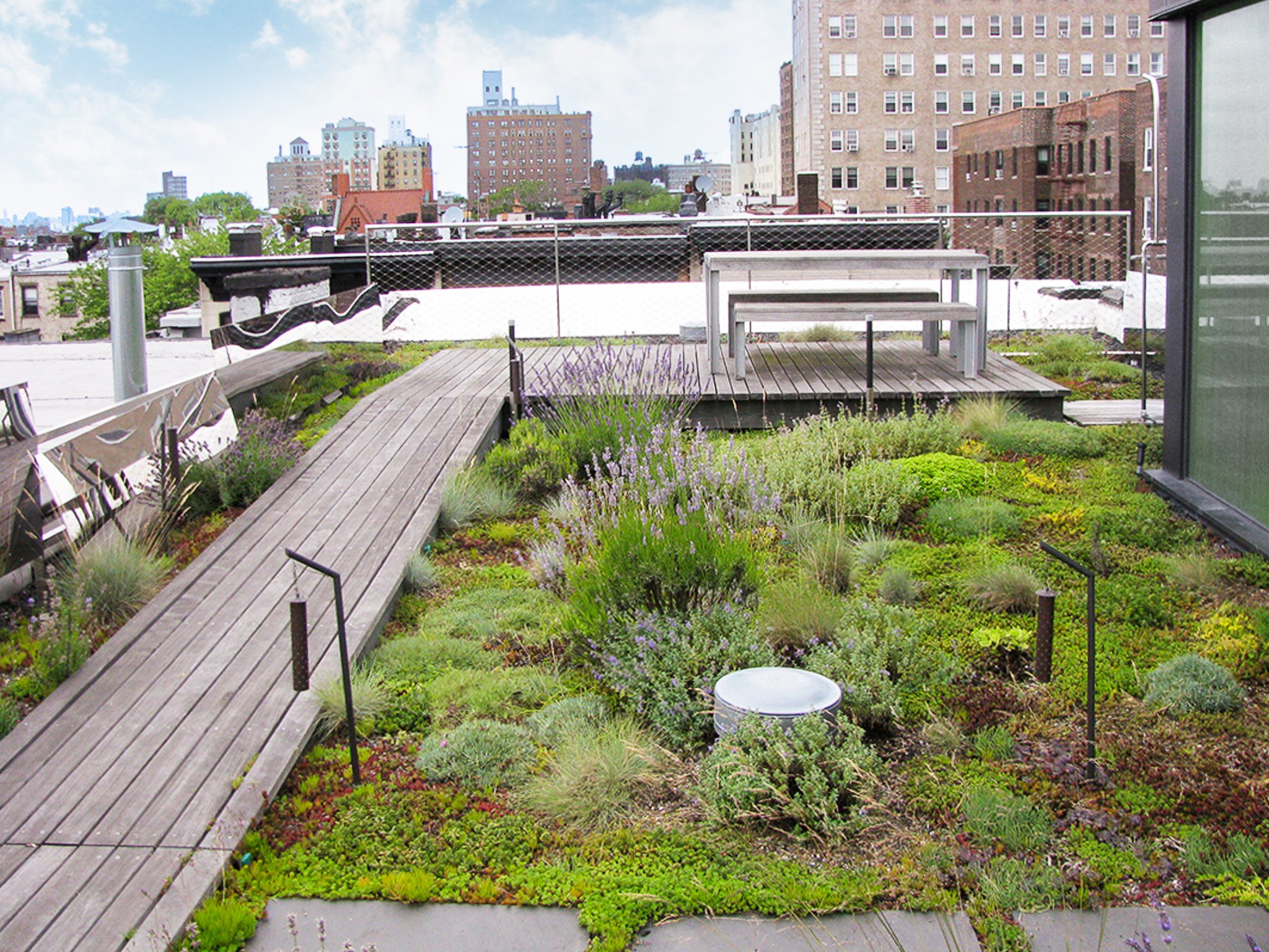 Park Slope Landscape Design Rooftop Garden With Pergola In Park Slope,