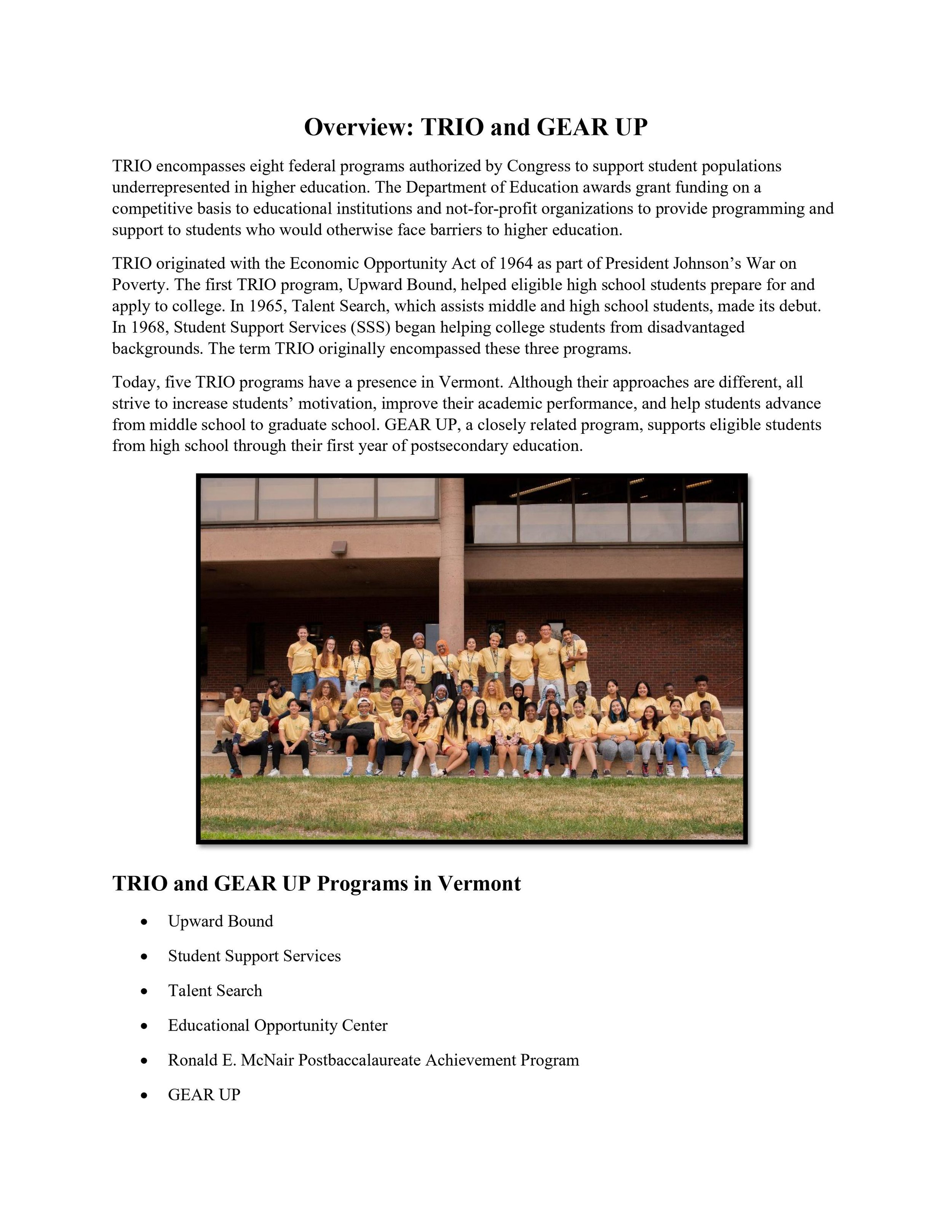 VEOP Fact Sheet — Vermont Educational Opportunity Programs