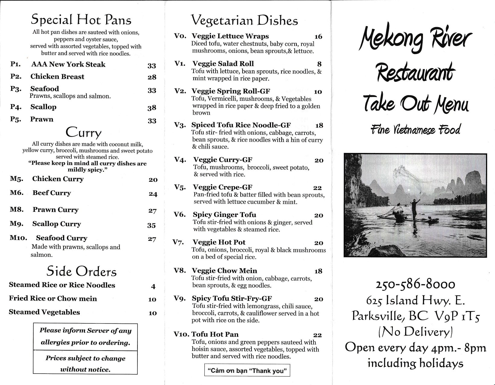 Mekong River Menu — Mekong River Restaurant Parksville