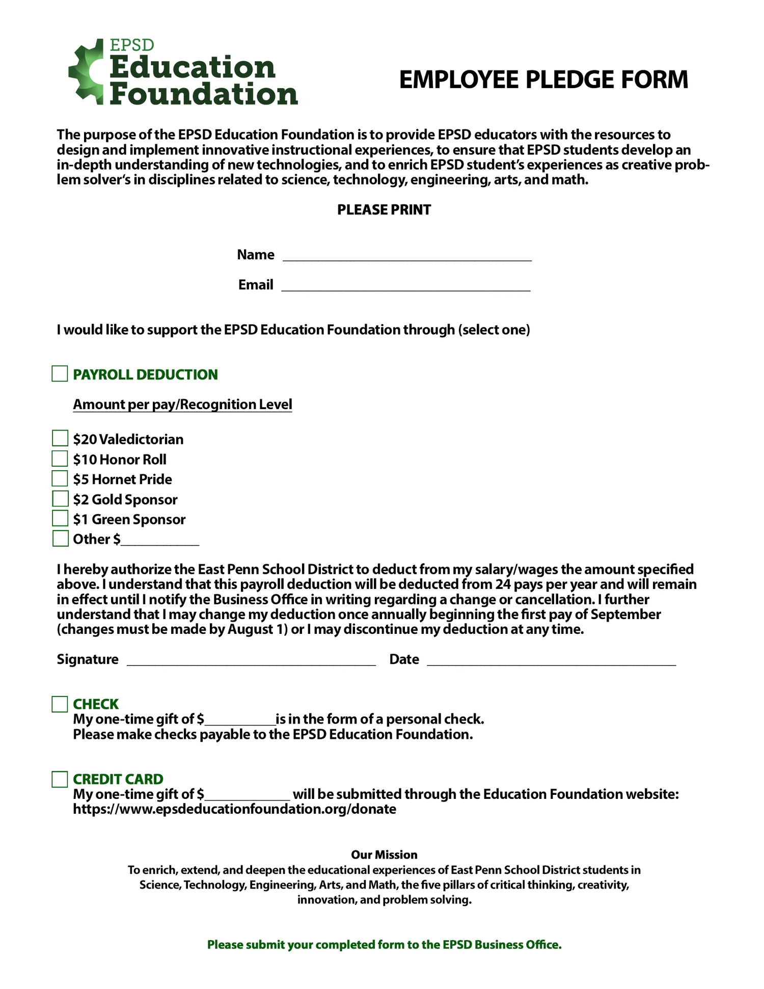 Employee Pledge Form — EPSD Education Foundation