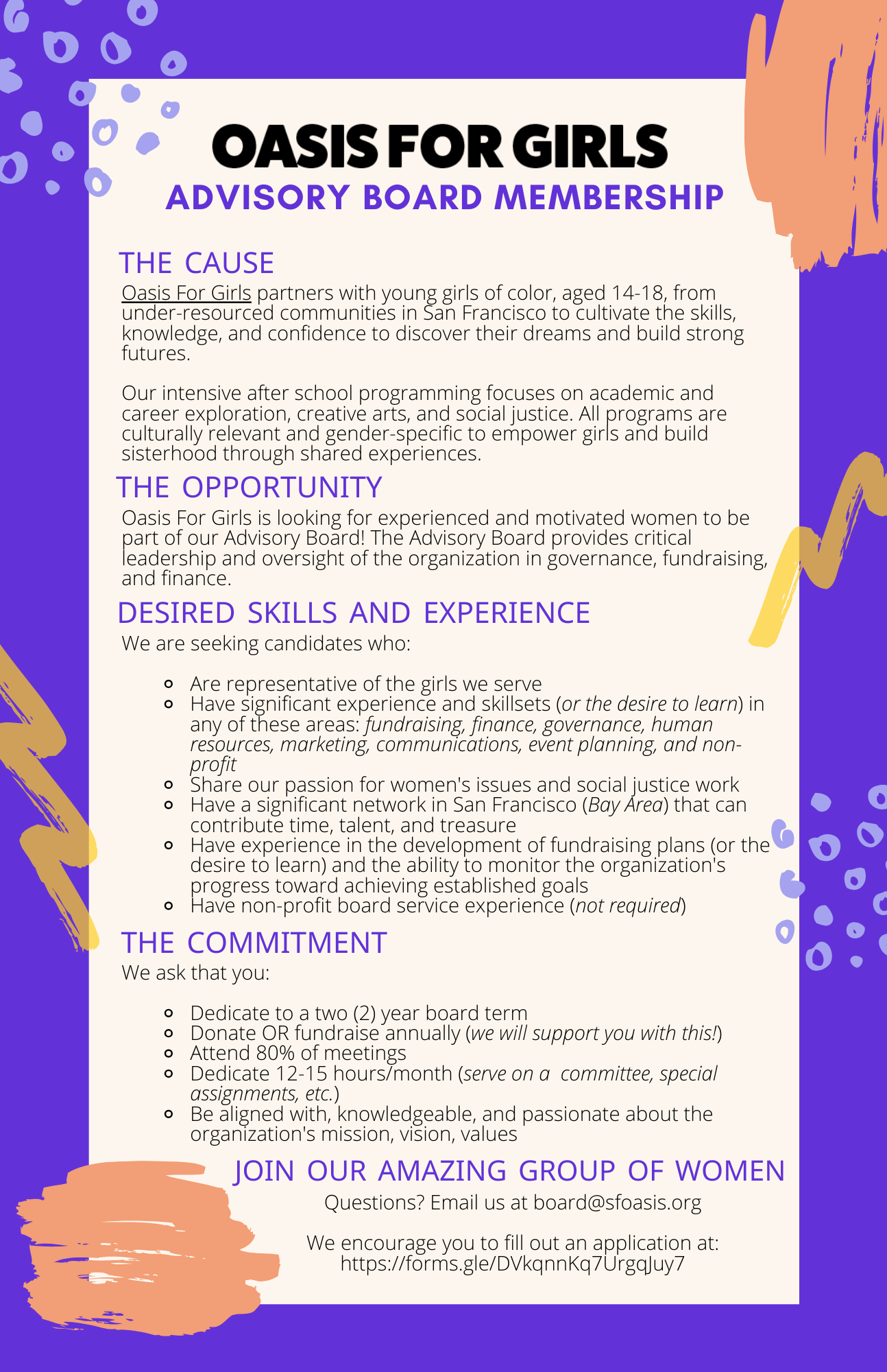 Advisory Board Opportunities — Oasis for Girls