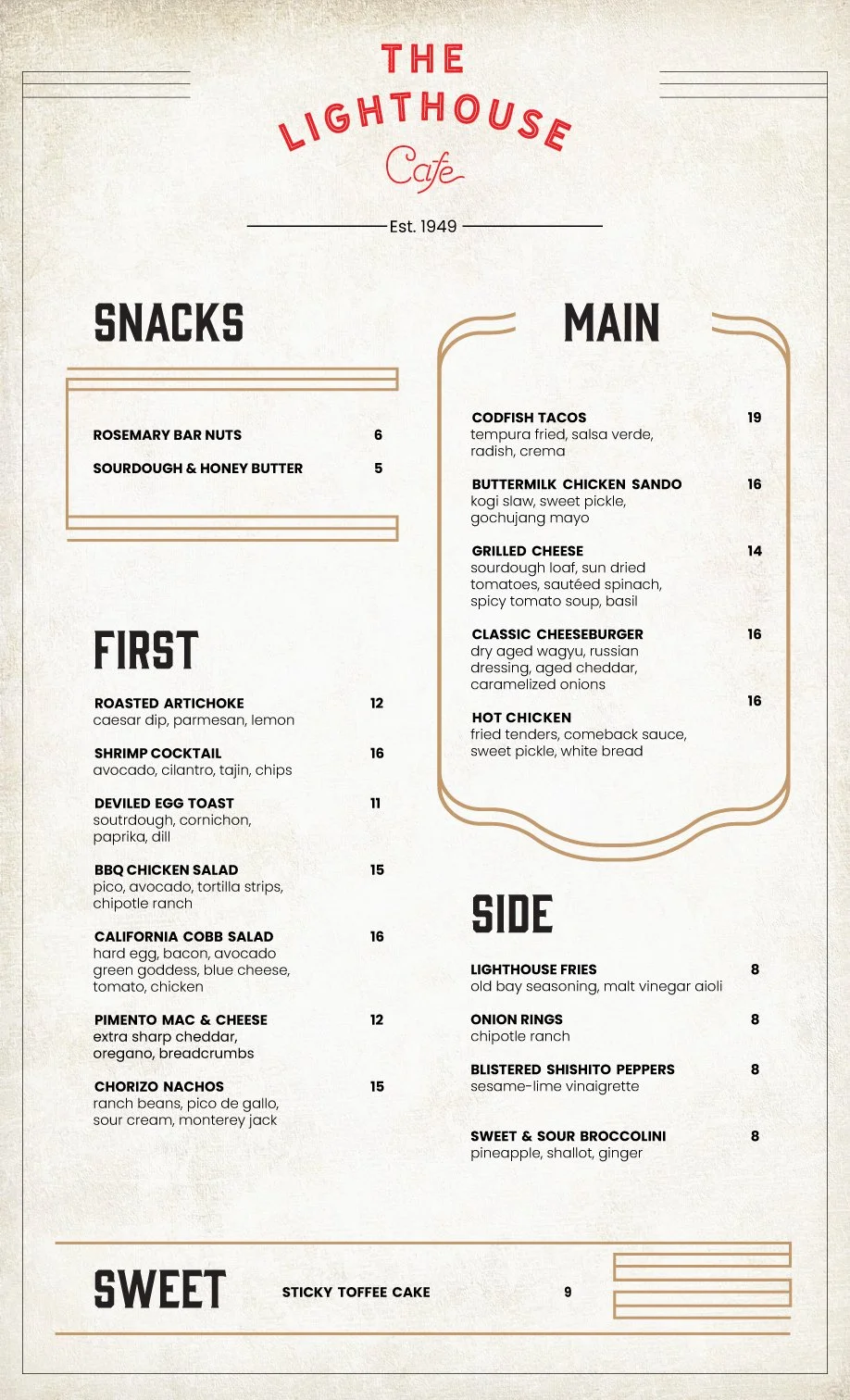 Menu — The Lighthouse Cafe