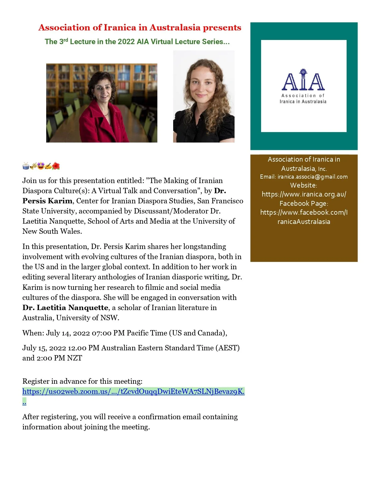 AIA Lecture Series — Association of Iranica in Australasia