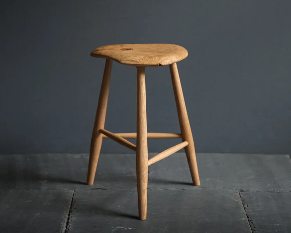 Handmade furniture : Sussex oak three-legged stool — BOBBY MILLS STUDIO