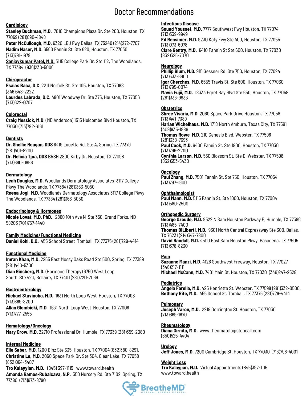 List of Trusted Physicians and Other Healthcare Providers — BREATHEmd ...
