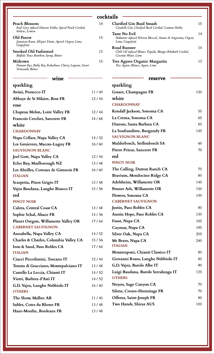 Dinner Menu — The Red Lion Tavern Cohasset