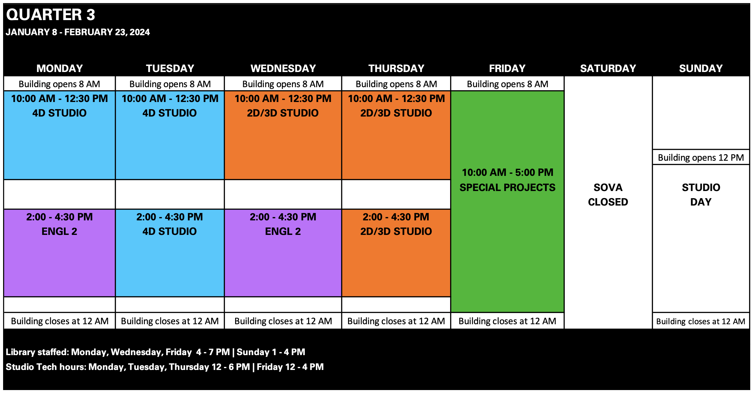 Calendar & Weekly Class Schedule 2023-24 — YUKON SCHOOL OF VISUAL ARTS