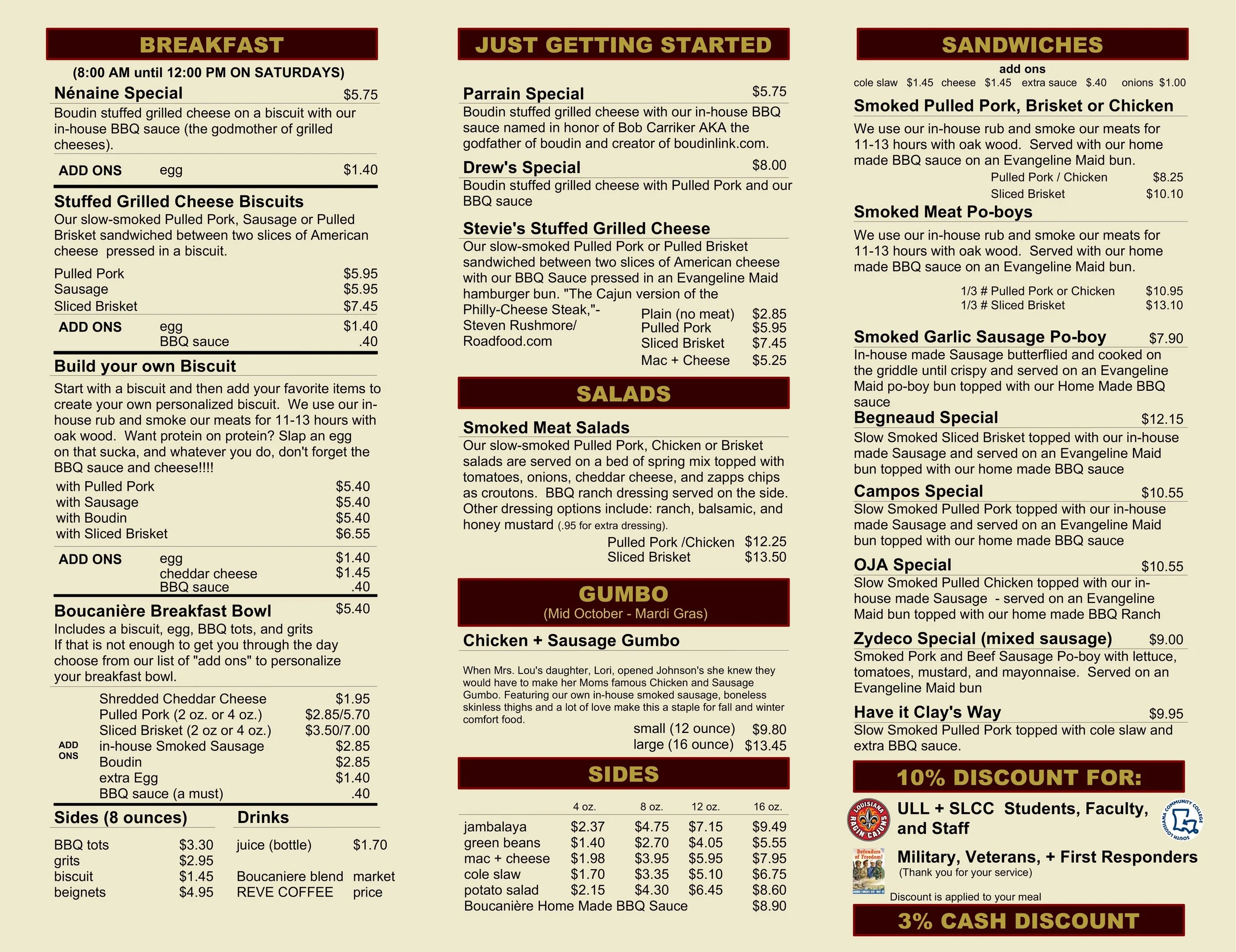 Menu — Johnson's Boucanière
