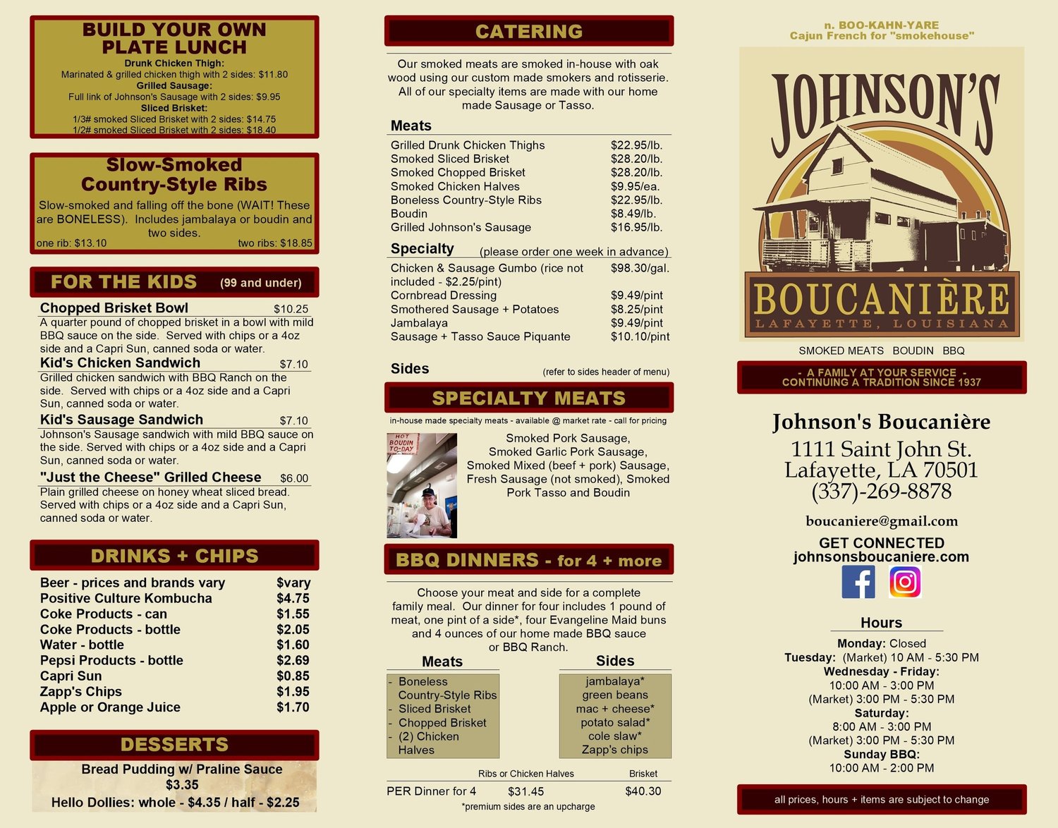 Menu — Johnson's Boucanière