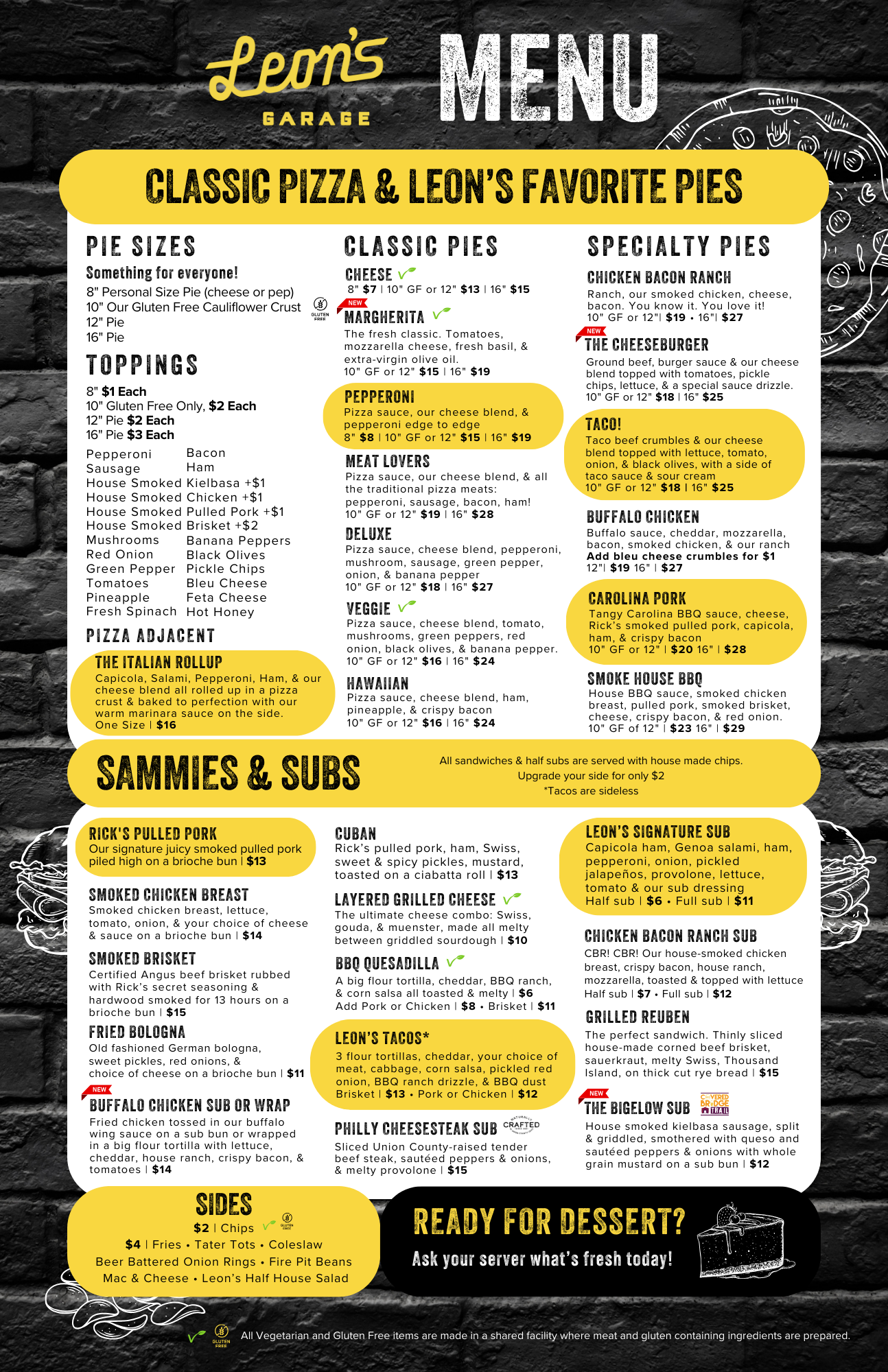 New Menu — Leon's Garage