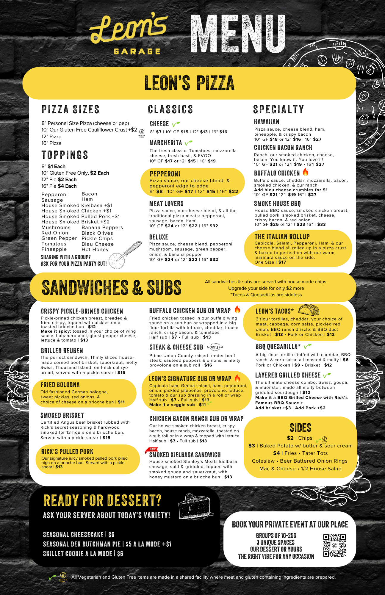 New Menu — Leon's Garage
