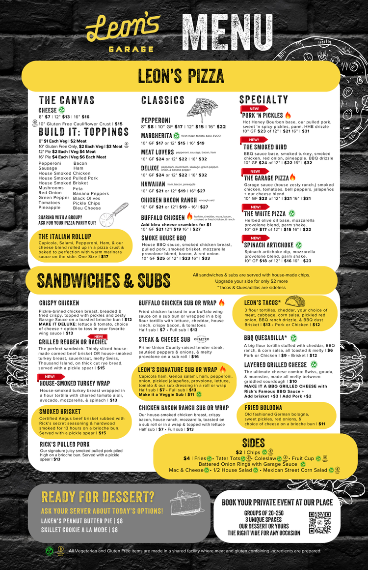 New Menu — Leon's Garage