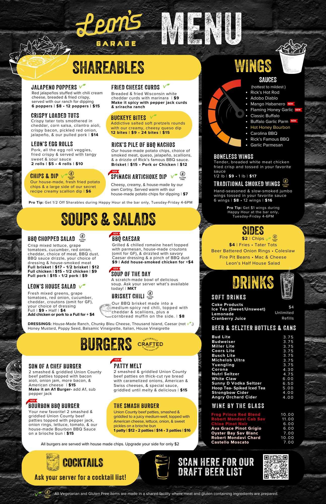 New Menu — Leon's Garage