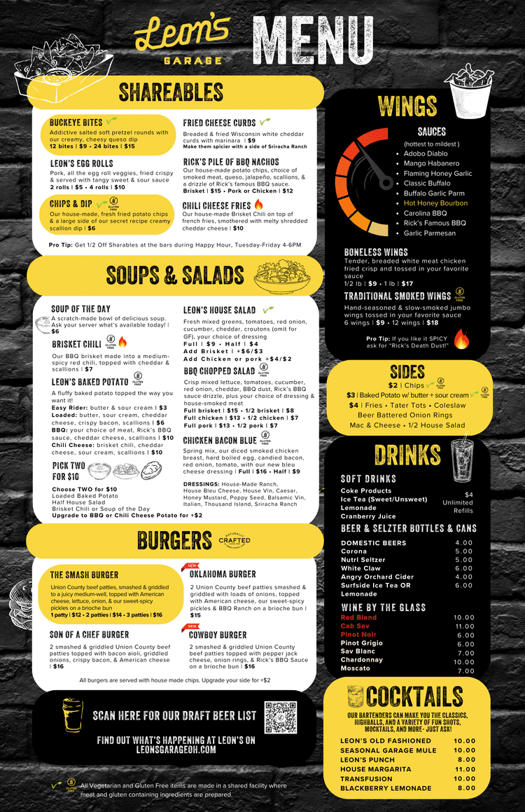 New Menu — Leon's Garage