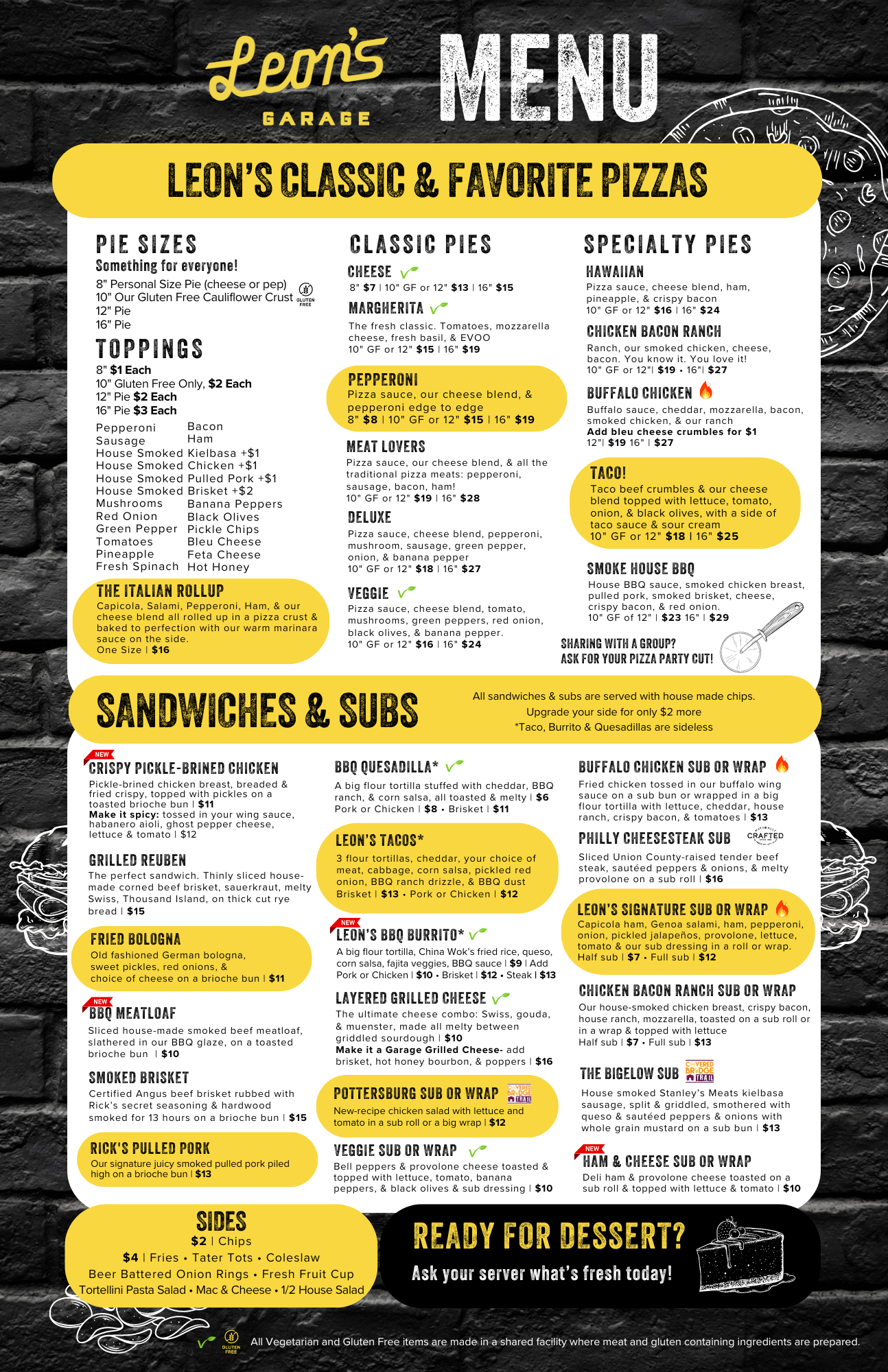 New Menu — Leon's Garage