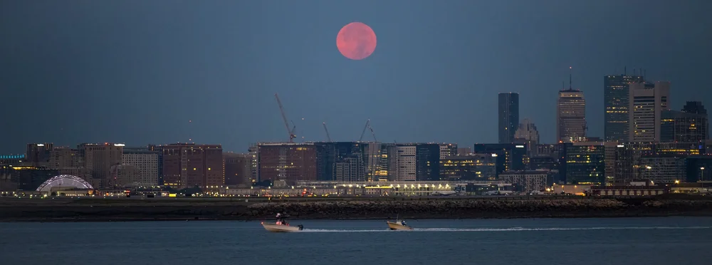 September 2022 Full Harvest Moon sets behind the Boston Skyline — 617 ...