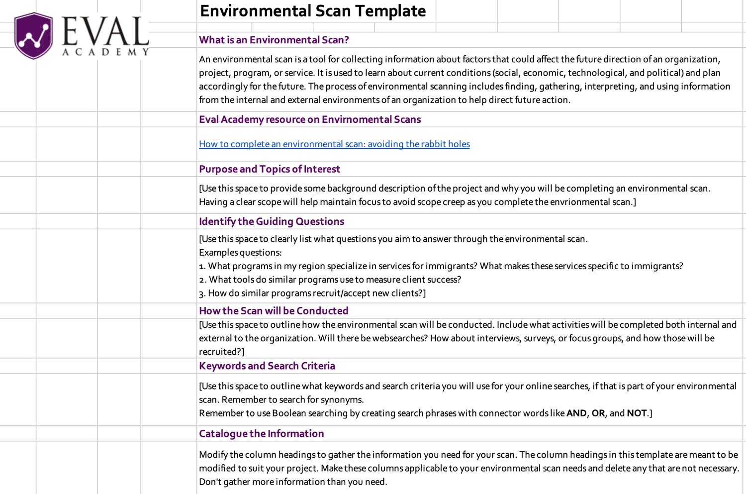 New Template: Environmental Scan Template In Excel — Eval Academy