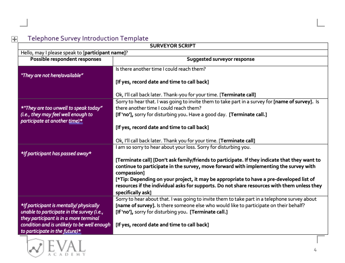 New Template: Telephone Survey Introduction — Eval Academy