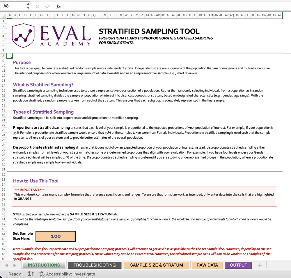New Template: Stratified Sampling Tool (Single Strata) — Eval Academy