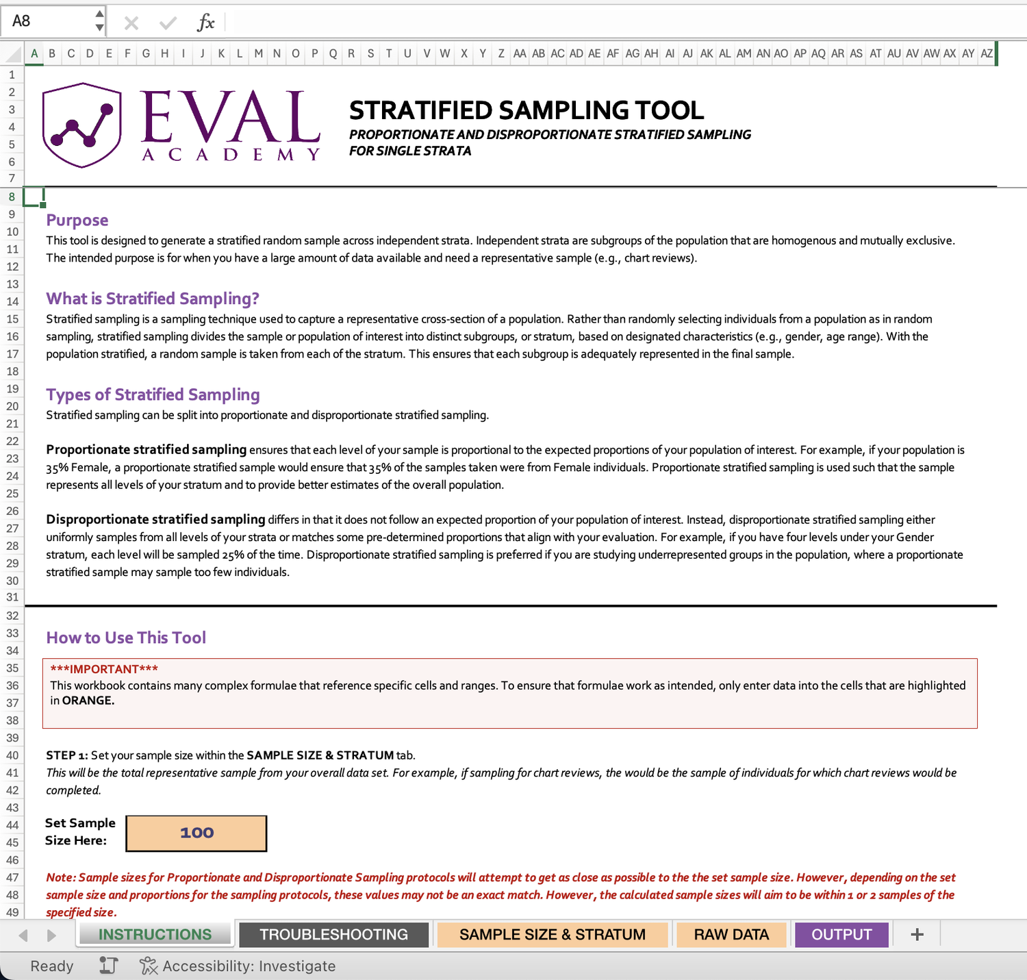 New Template: Stratified Sampling Tool (Single Strata) — Eval Academy