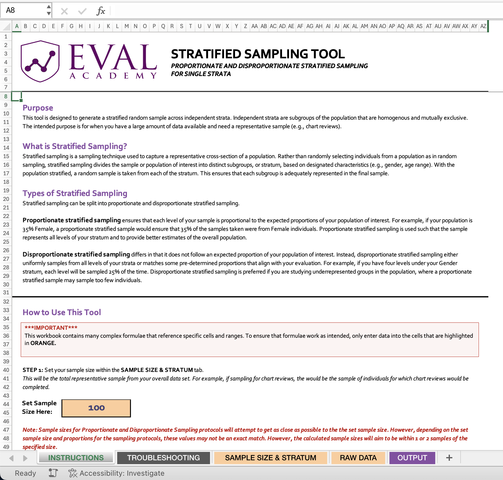 New Template: Stratified Sampling Tool (Single Strata) — Eval Academy