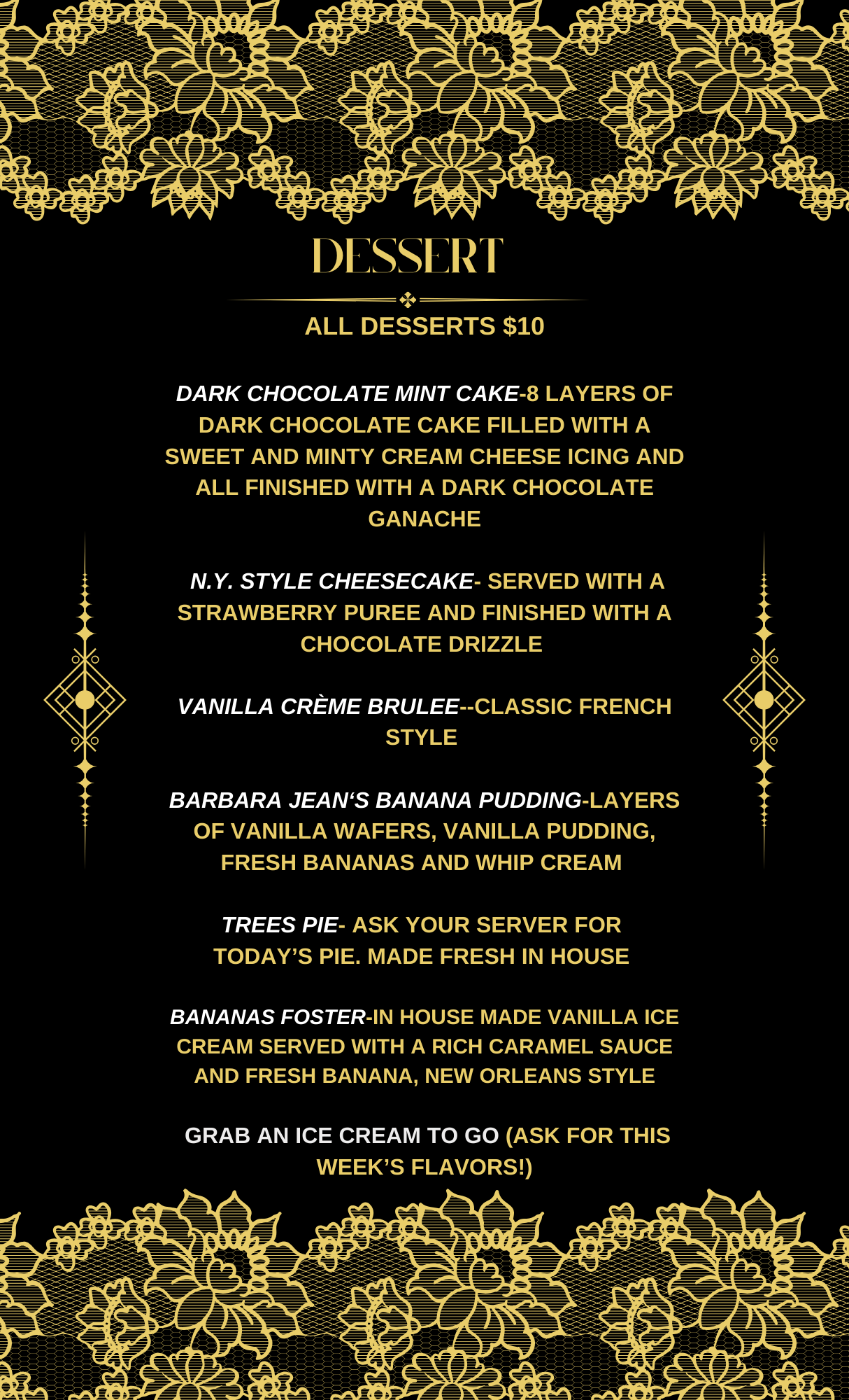 Menu — Trees Restaurant and Catering