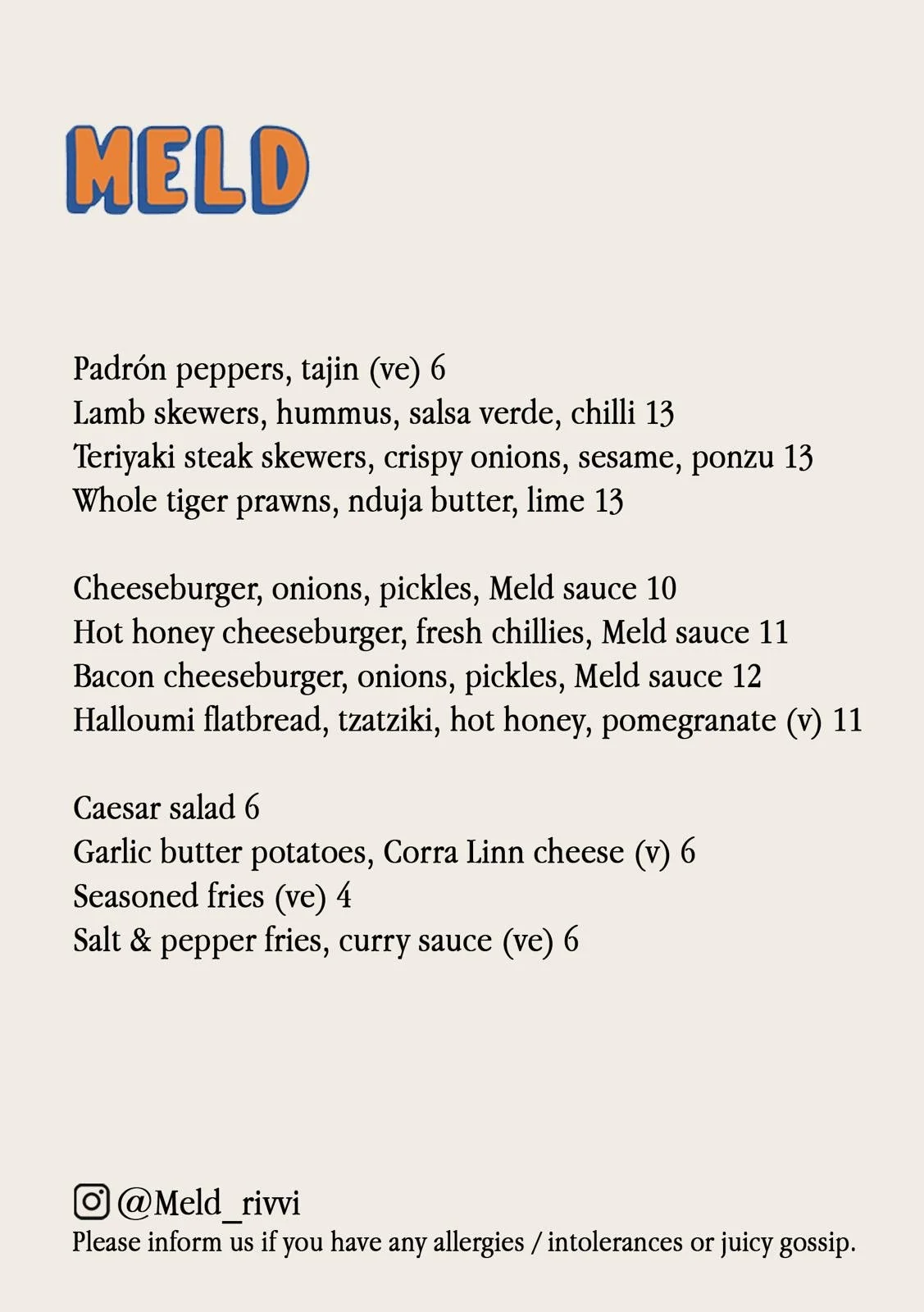 Meld Menu — Rivington Brewing Co